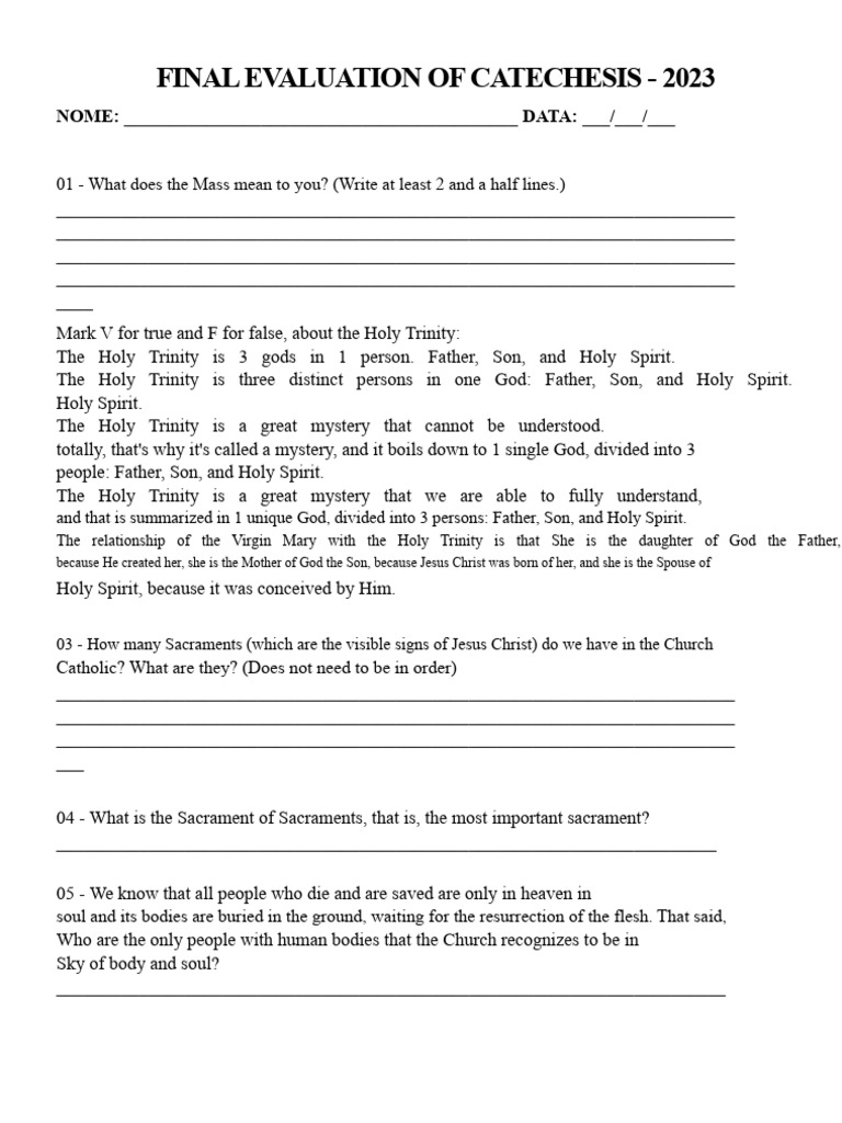 2023 Catechesis Final Evaluation | PDF | Mary, Mother Of Jesus ...