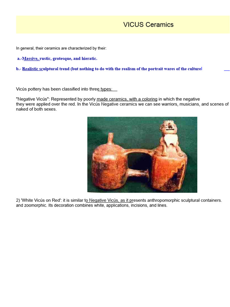 VICUS Ceramics From Peru | PDF | Ceramic Art | Pottery