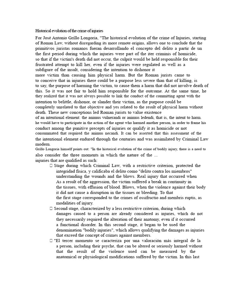 Historical Evolution of The Crime of Bodily Injury | PDF | Crimes ...
