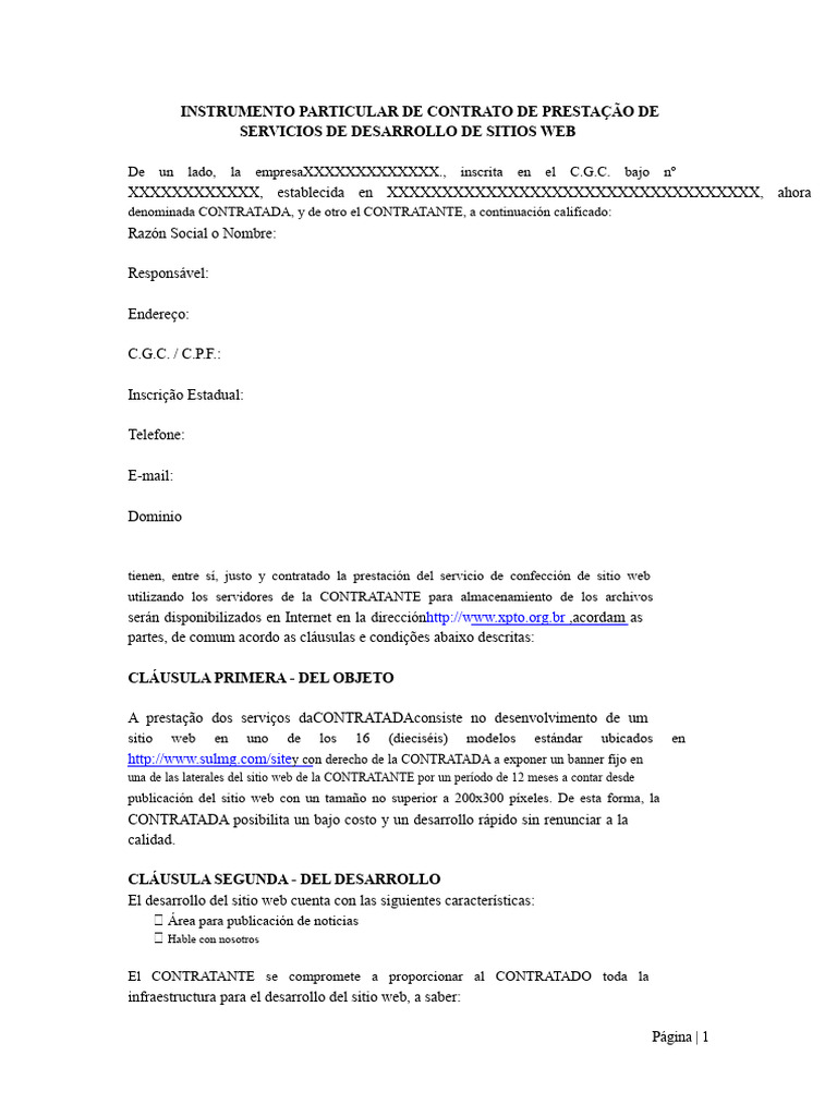 Modelo de Contrato de Desarrollo de Sitio Web | PDF | Sitios web | Red mundial