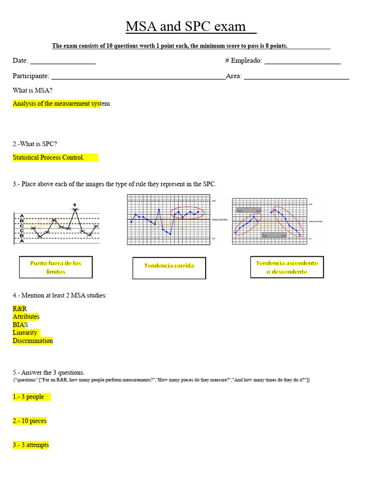 MSA and SPC Exam With Answers PDF | PDF