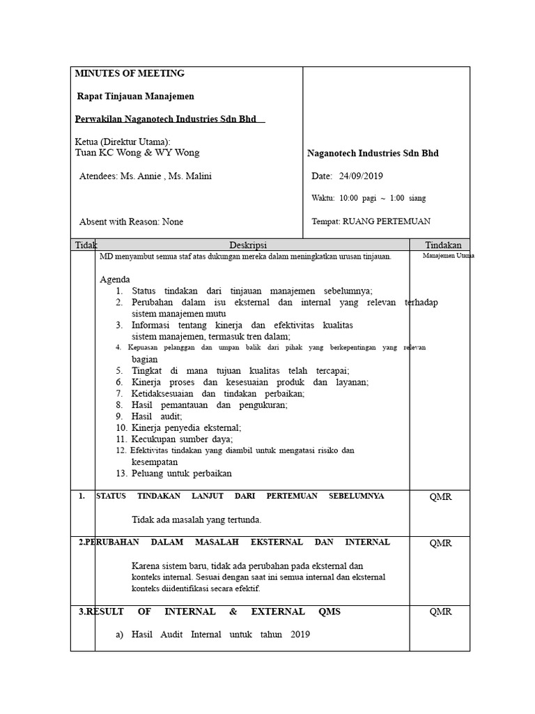 MRM - Contoh Tinjauan Manajemen (1) | PDF
