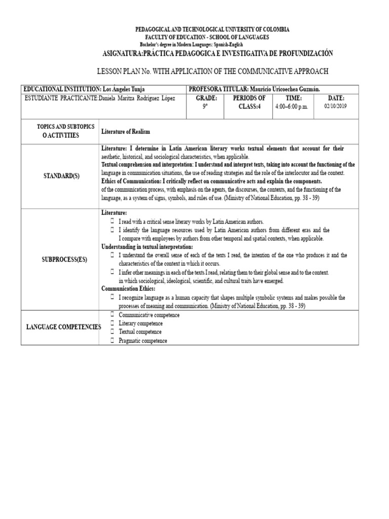 Realism Lesson Plan | PDF | Communication | Pedagogy