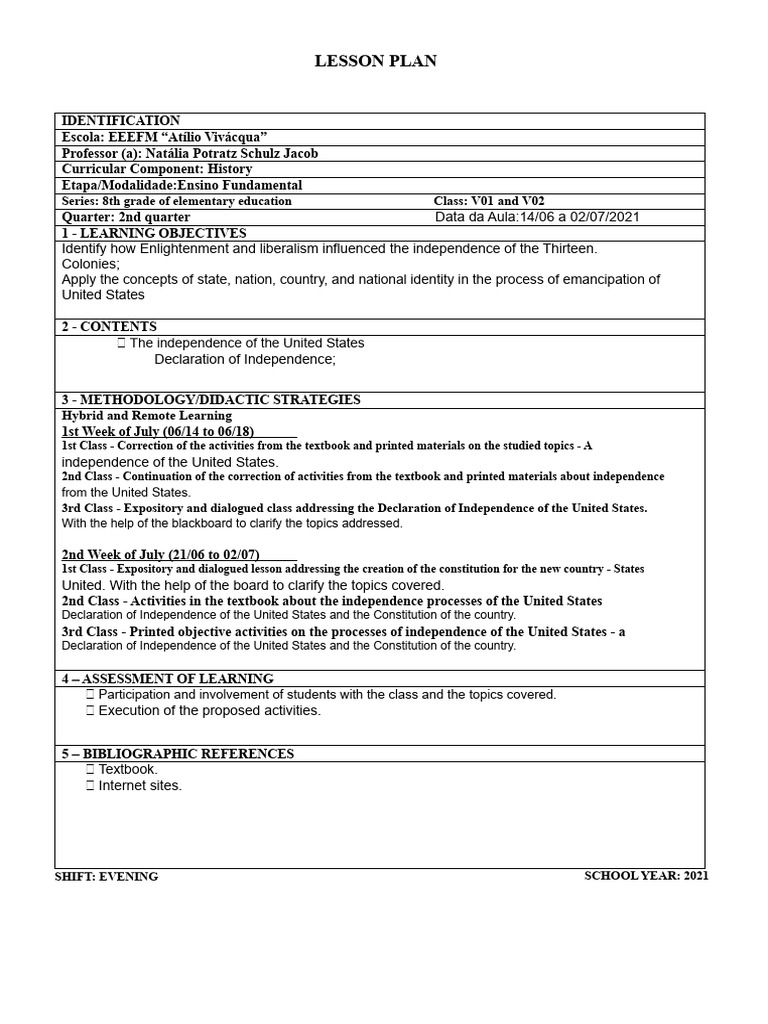 03-Lesson Plan - 8th Grade | PDF