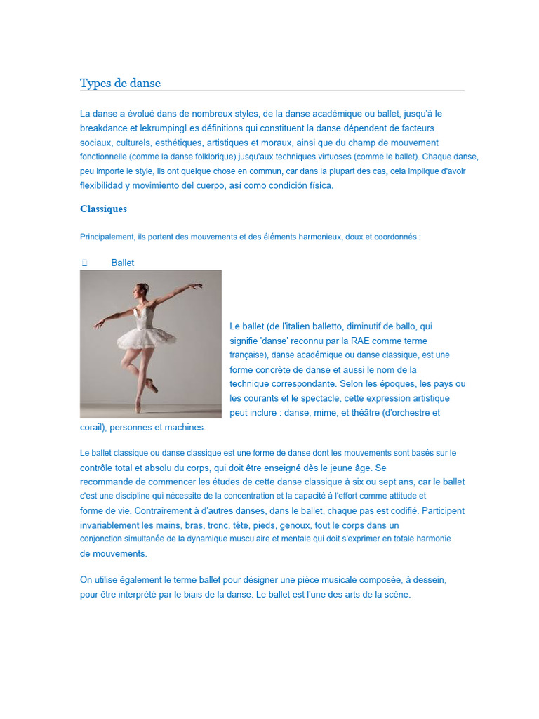 Les différents styles de danse expliqués | PDF | Ballet | Danses