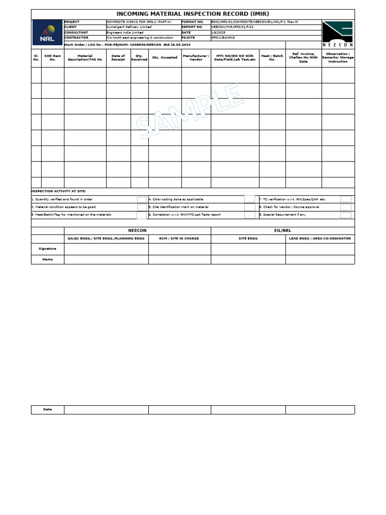 Incoming Material Inspection Report | PDF | Welding | Construction