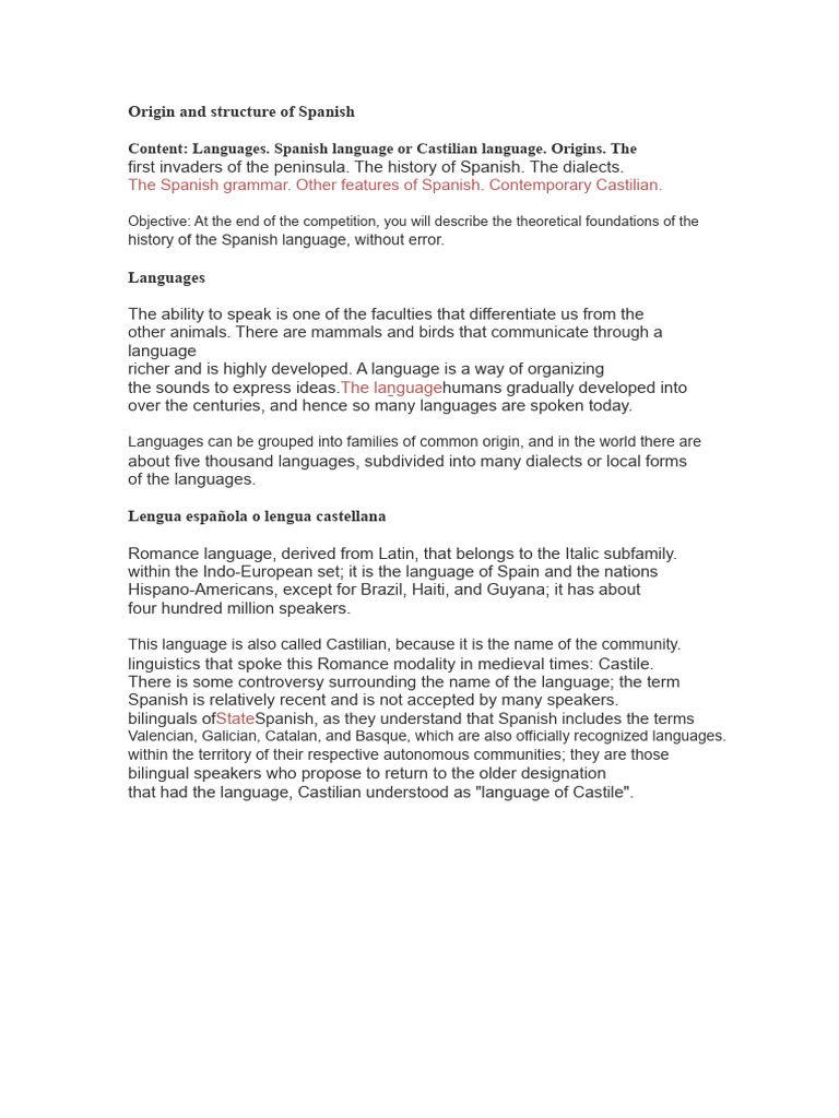 Origins and Structure of Spanish Language | PDF | Spanish Language | Latin