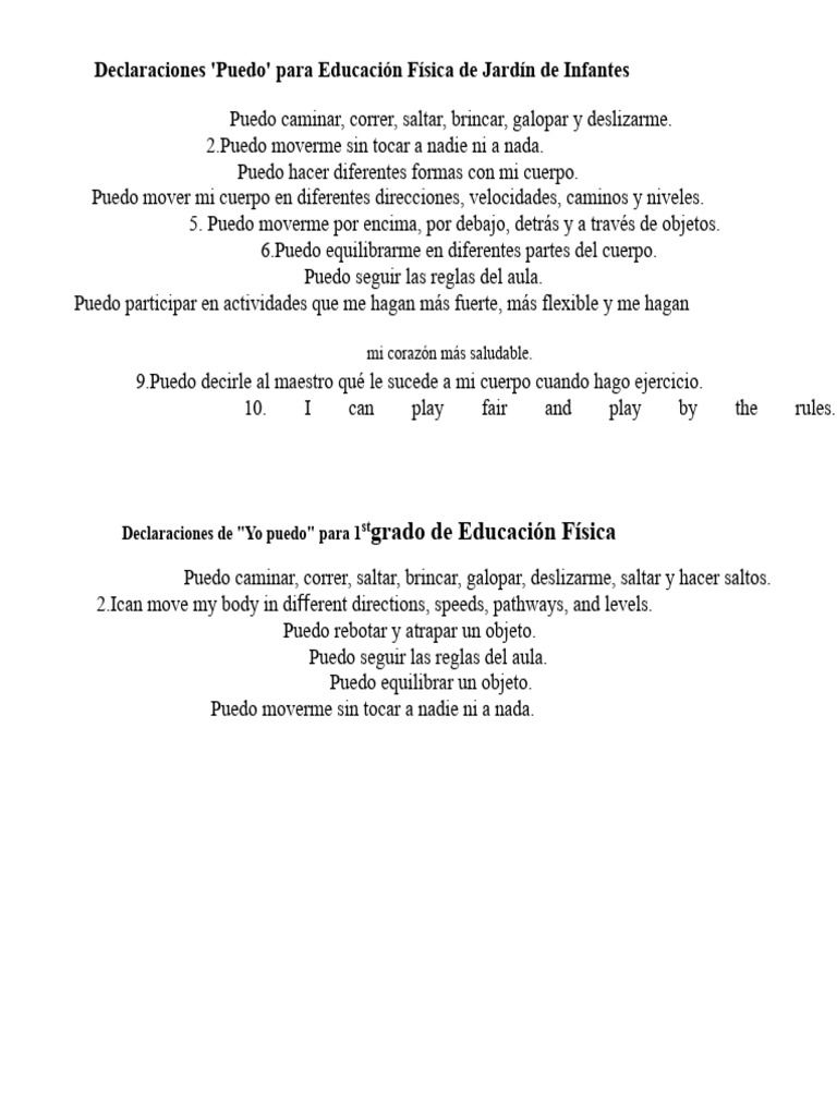 Declaraciones "Yo Puedo" para Educación Física | PDF