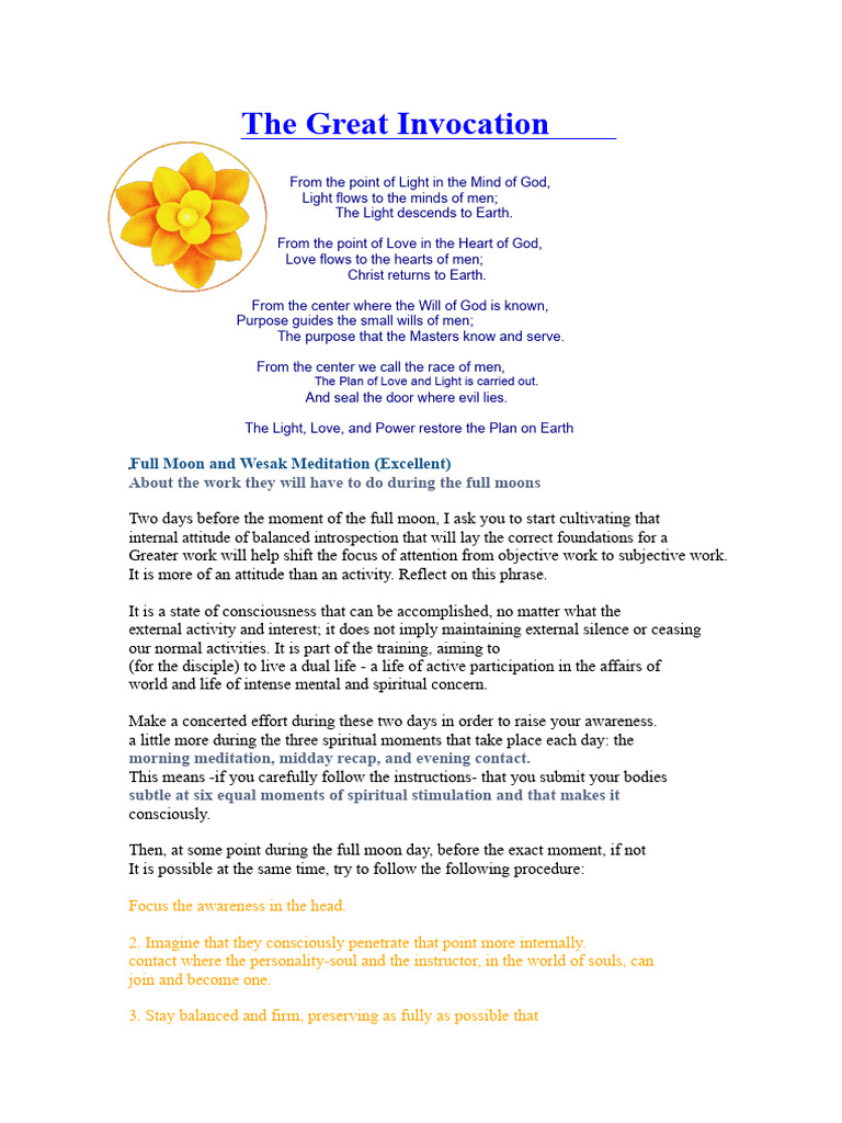 The Great Invocation | PDF | Meditation | Consciousness
