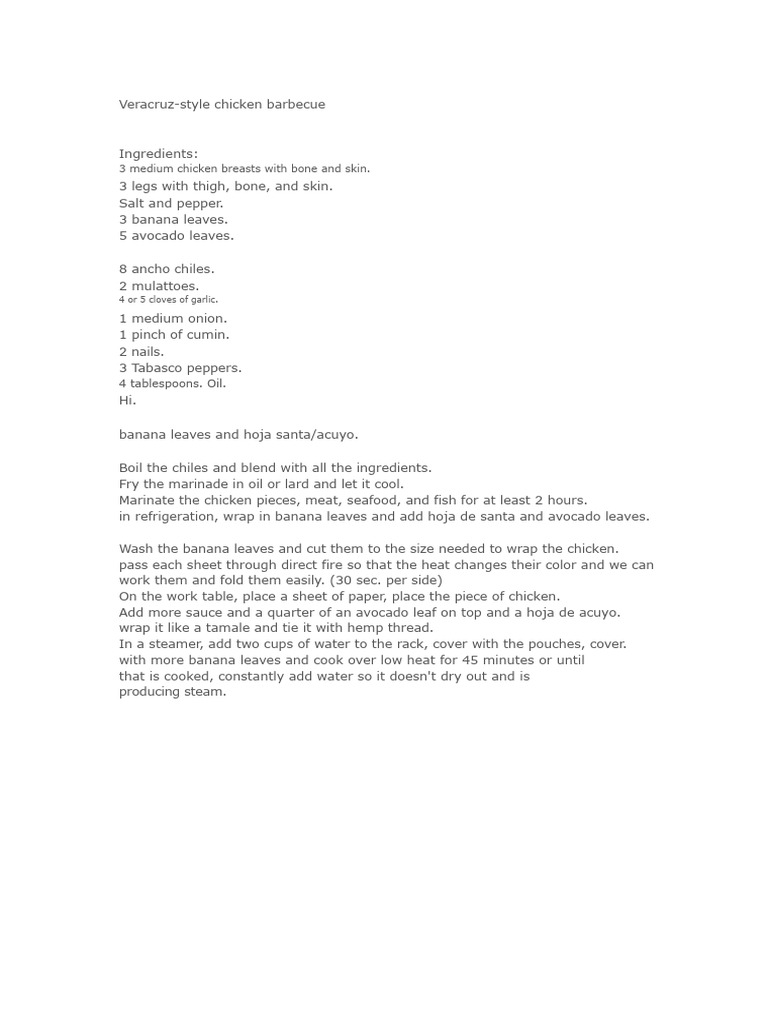 Veracruz Style Chicken Barbecue | PDF