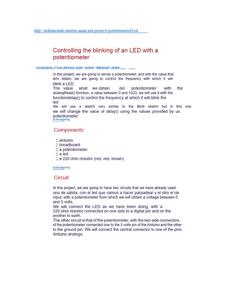 Control LED Blink with Potentiometer | PDF | Arduino | Parameter ...