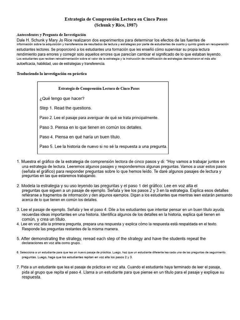 Estrategia de Comprensión Lectora en 5 Pasos | PDF | Comprensión ...