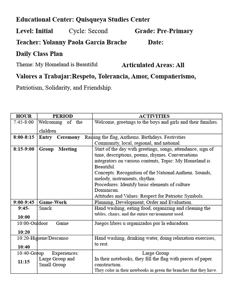 Daily Class Plan Pao | PDF