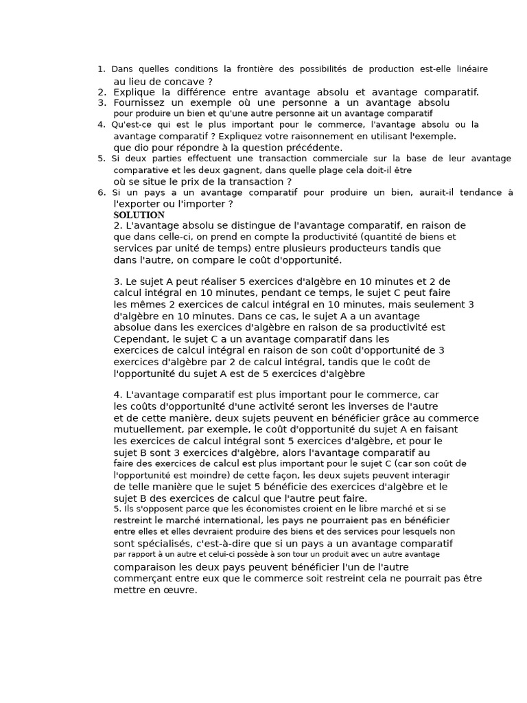 Avantages absolu et comparatif en commerce | PDF | Avantage comparatif ...