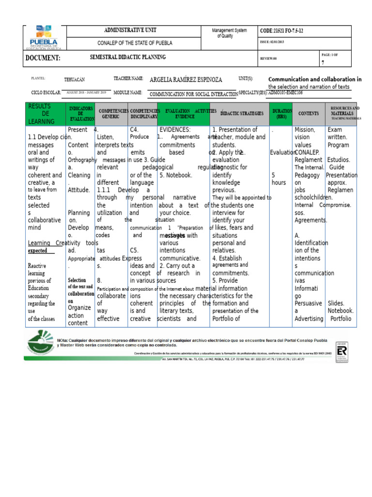 Semestral Didactic Planning Guide | PDF | Adverb | Syntax