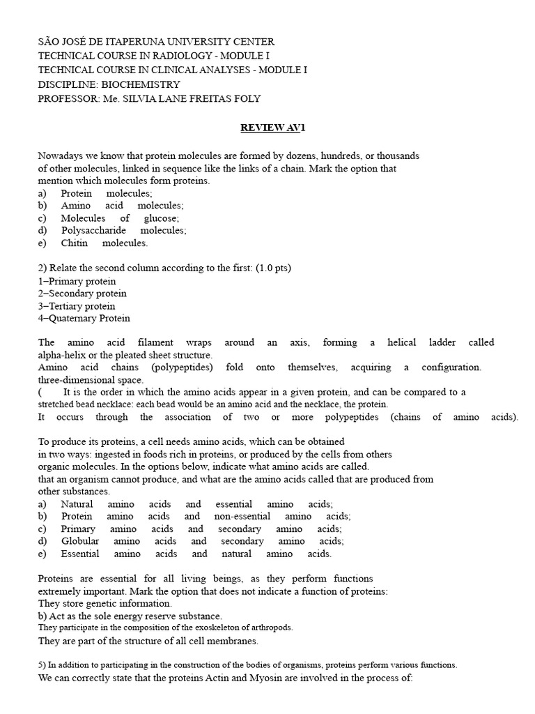 Exercises Proteins Biochemistry | PDF | Proteins | Protein Structure
