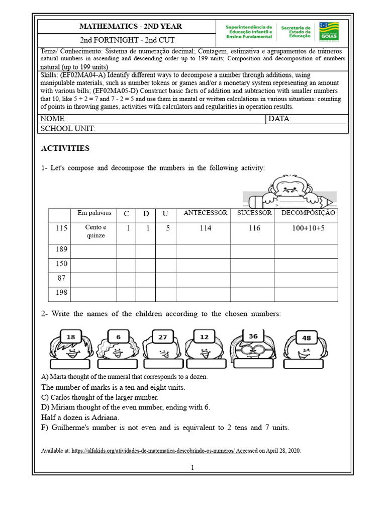 Lesson 2 Mathematics 2nd Grade Activity For Printing | PDF | Numbers ...