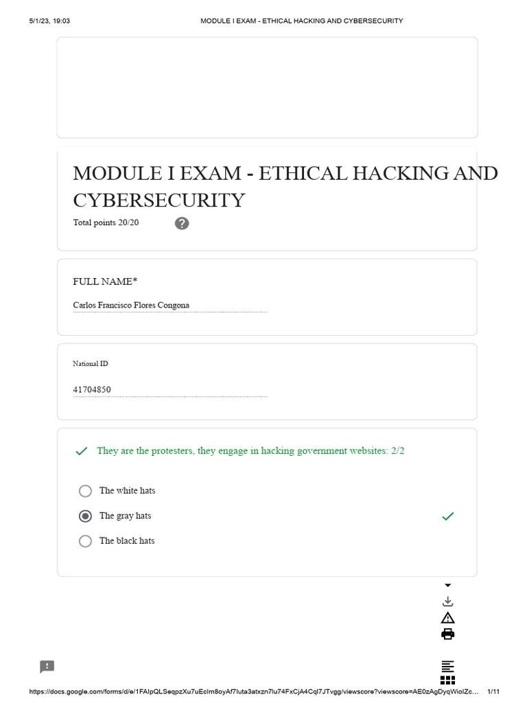 Ethical Hacking Module I Exam Results | PDF | Security Hacker | Security