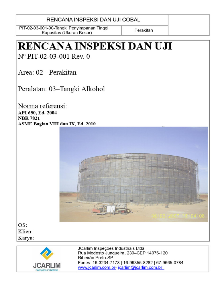 Rencana Inspeksi Tangki Penyimpanan Besar | PDF