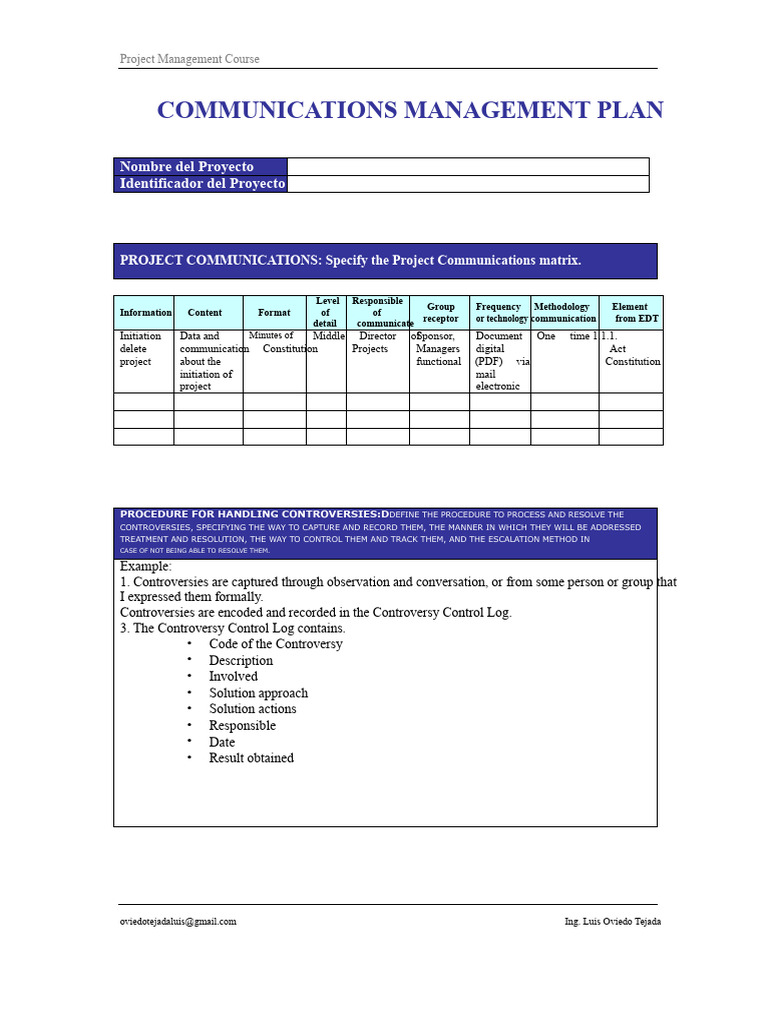 Project Communications Management Plan | PDF | Computing