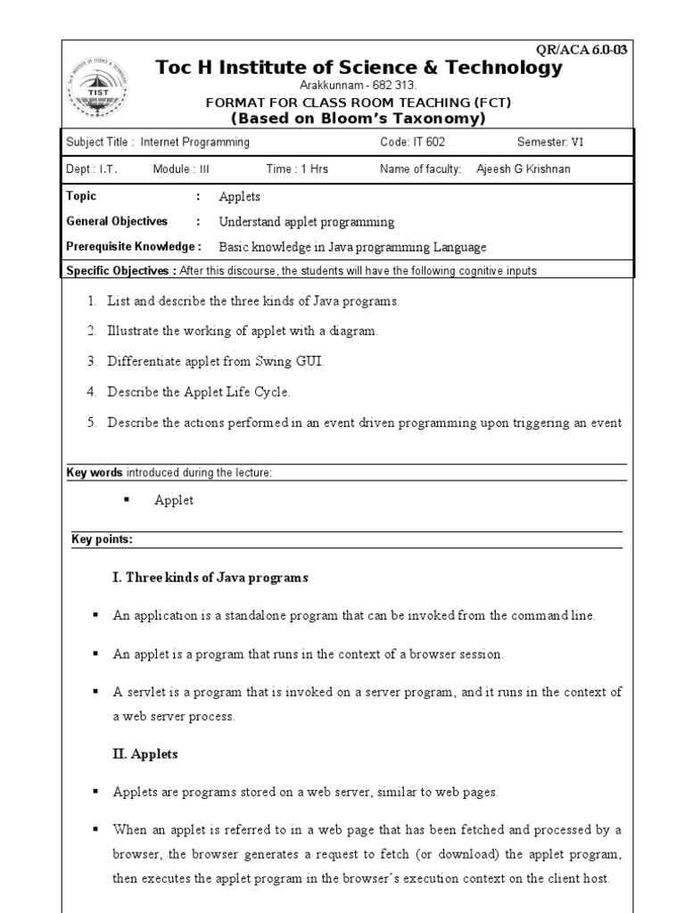 Toc H Institute of Science & Technology: (Based On Bloom's Taxonomy ...