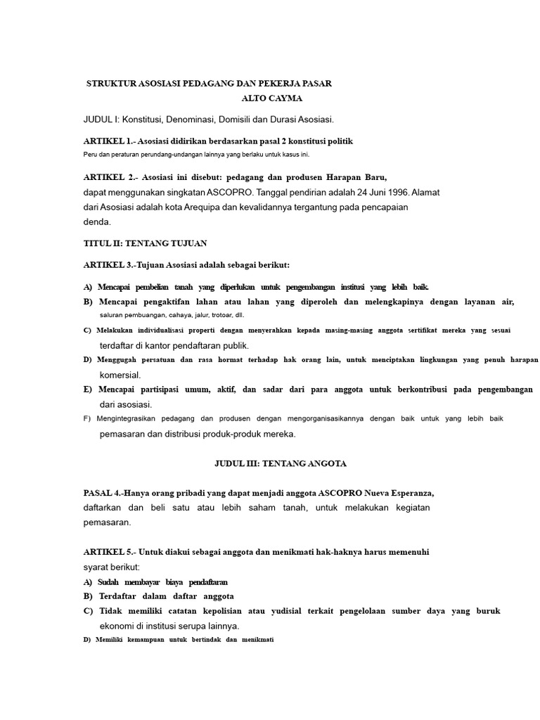 Struktur dan Tujuan ASCOPRO Arequipa | PDF