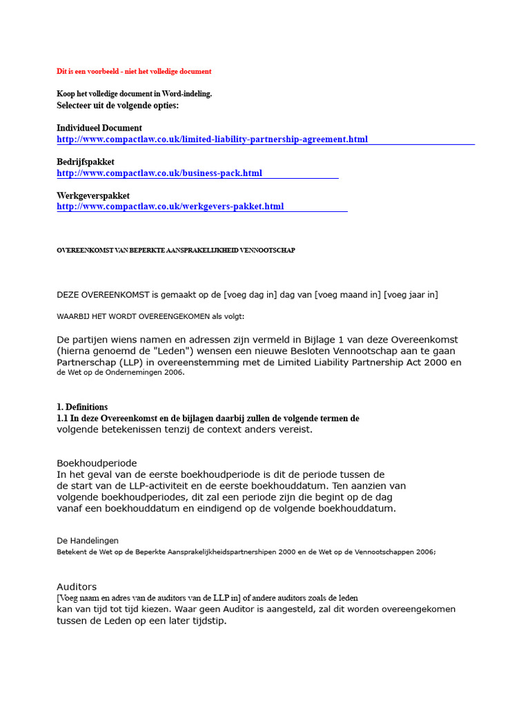 Vennootschap Onder Firma Overeenkomst | PDF