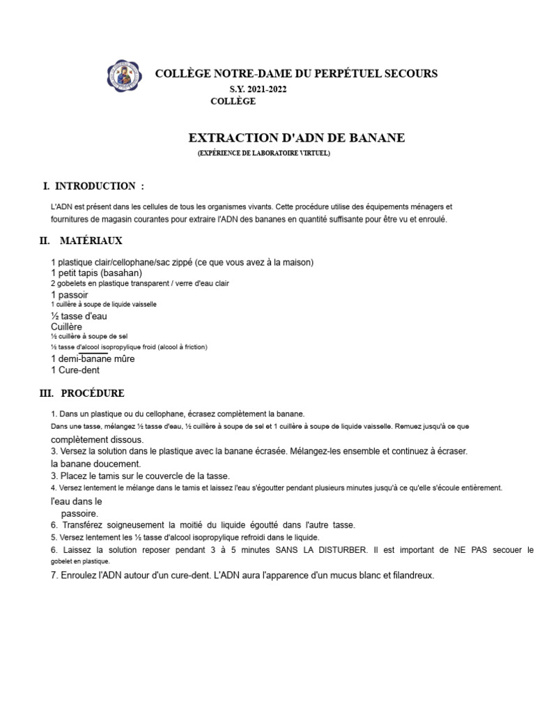 Extraction d'ADN de banane facile | PDF | ADN | Eau