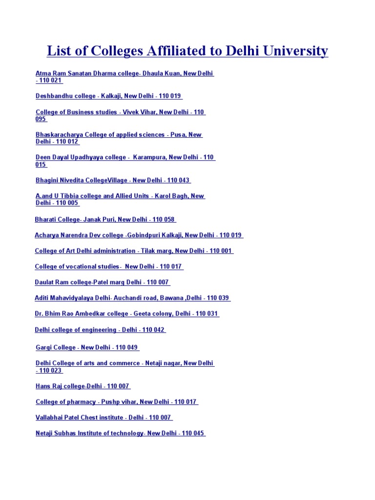 List of Colleges Under Delhi University | Download Free PDF | Violence ...