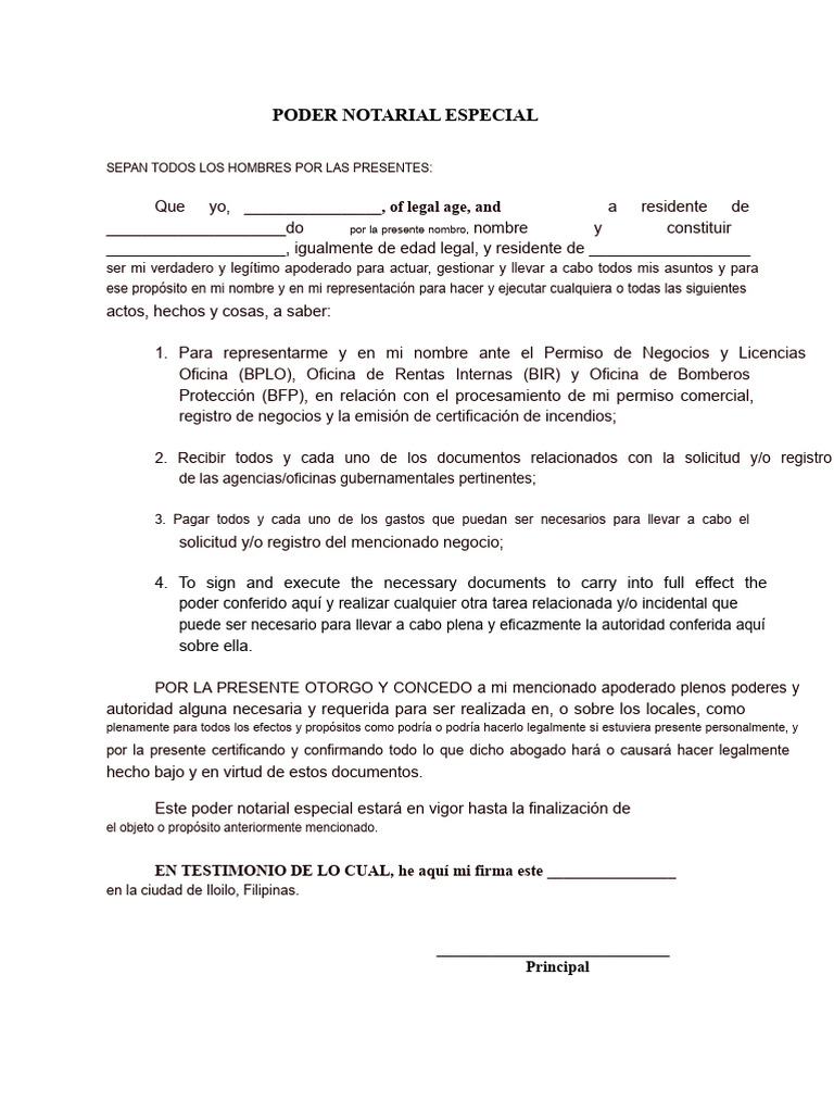 Poder Notarial Especial en Iloilo | PDF