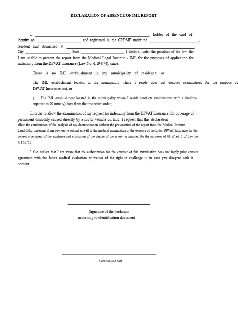 DPVAT - Declaration of Absence of IML Report | PDF