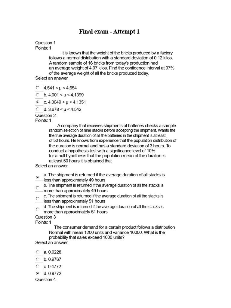 Confidence Interval and Hypothesis Testing Exam | PDF | Statistics ...