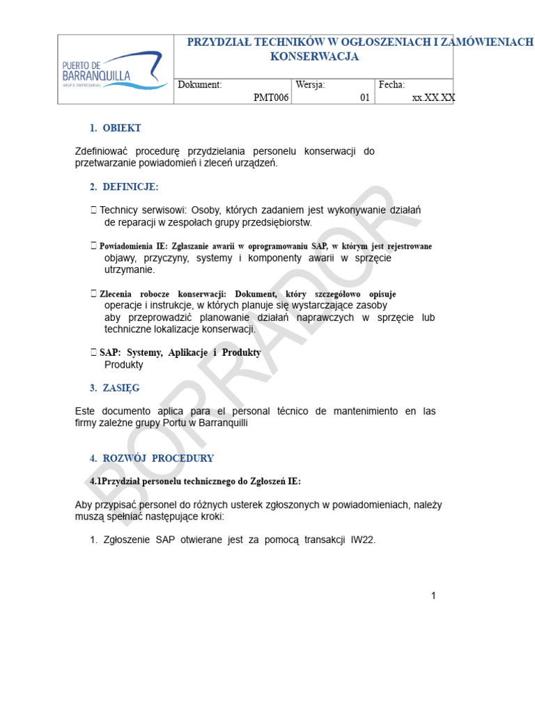 PMT-006 Przydzielanie techników do zgłoszeń i zleceń w SAP (1) | PDF