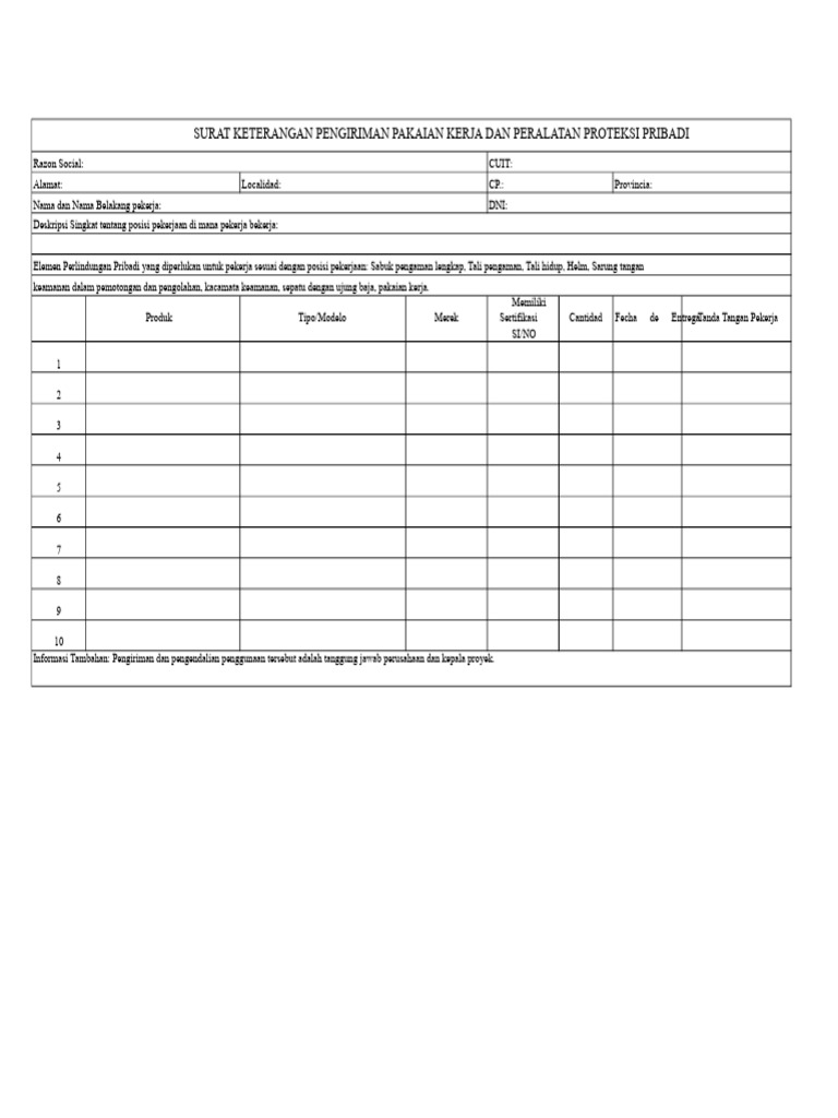 Surat Keterangan Pengiriman APD Pekerja | PDF
