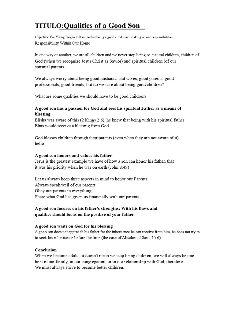 Essential Qualities of a Good Son | PDF