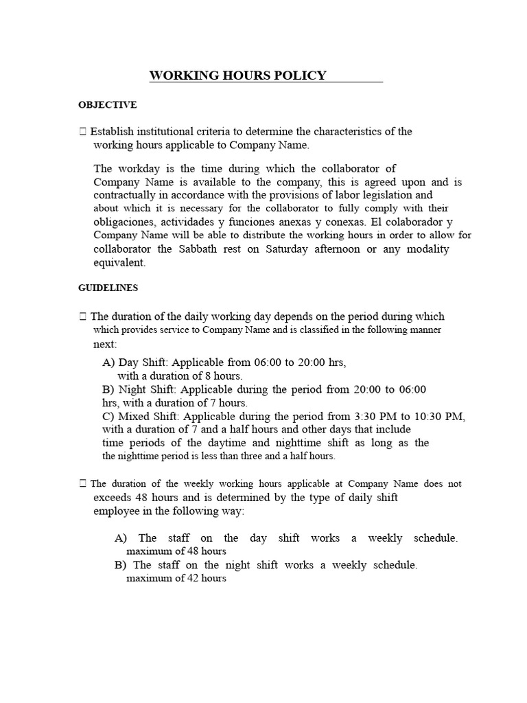 Workday Policy | PDF | Overtime | Working Time