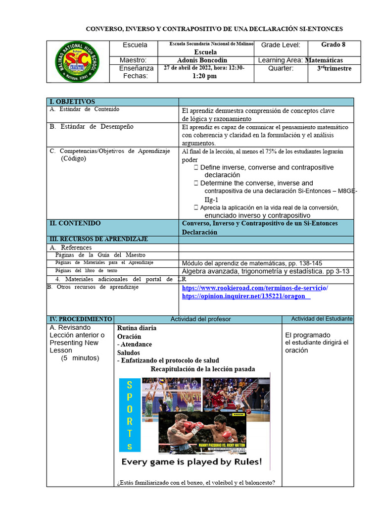 Q2 w7 Conversación, Inversa, Contraposición de La Afirmación (LP) | PDF ...