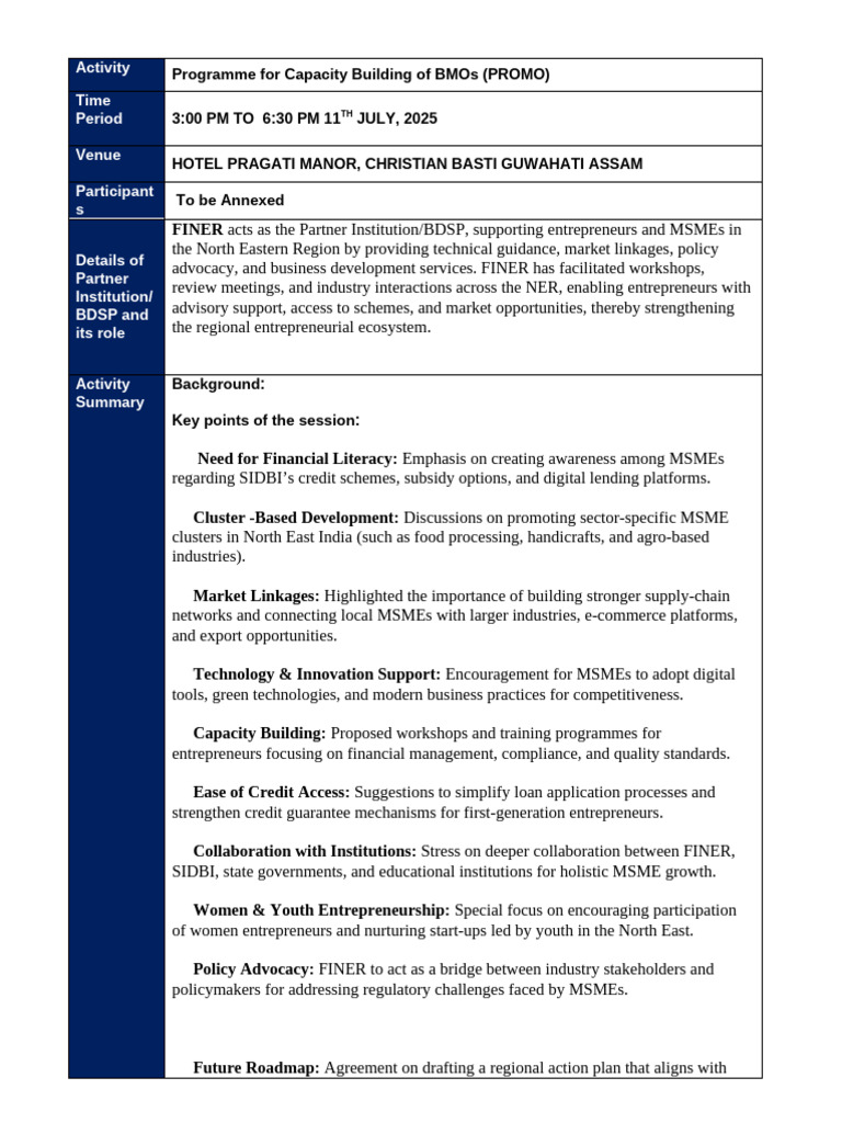 Activity Completion Report Template - SIDBI PROMO 121 | PDF ...