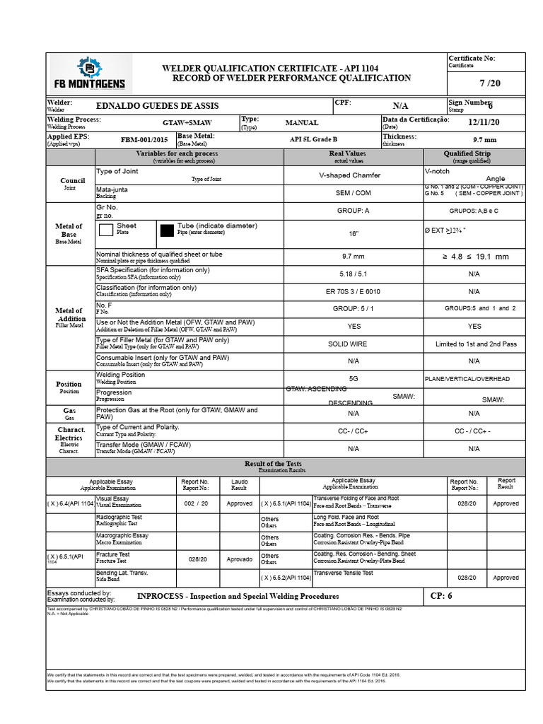 CQS ASME and API 1104 | PDF | Welding | Construction