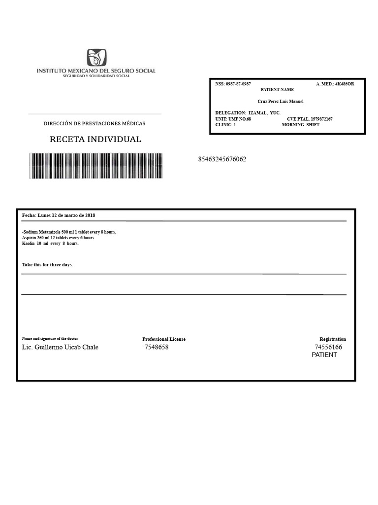IMSS Recipe Editable | PDF