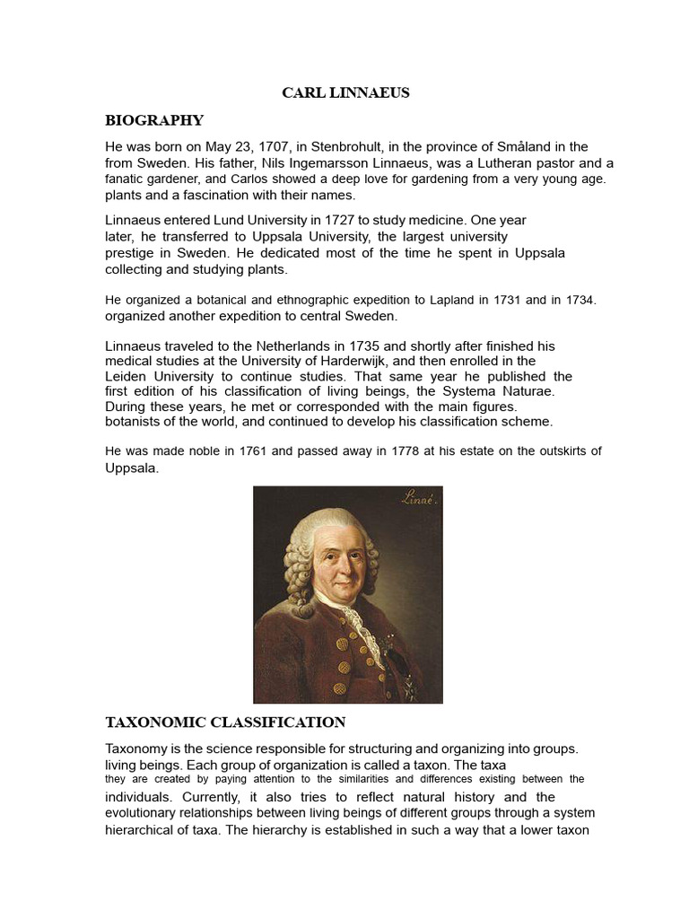 Carl Linnaeus | PDF | Taxonomy (Biology) | Scientific Classification