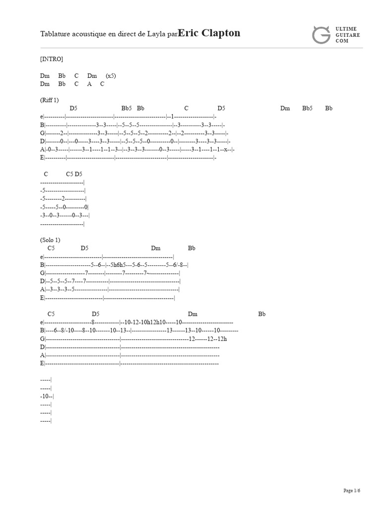 Tablature de "Layla" d'Eric Clapton | PDF | Musicologie | Compositions ...
