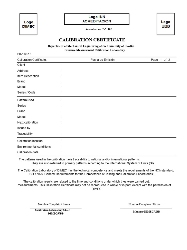 Exercise No. 1 Calibration Certificate Excel | PDF | Calibration | Physical Quantities