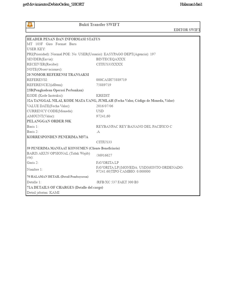 SWIFT Transfer Confirmation Details | PDF
