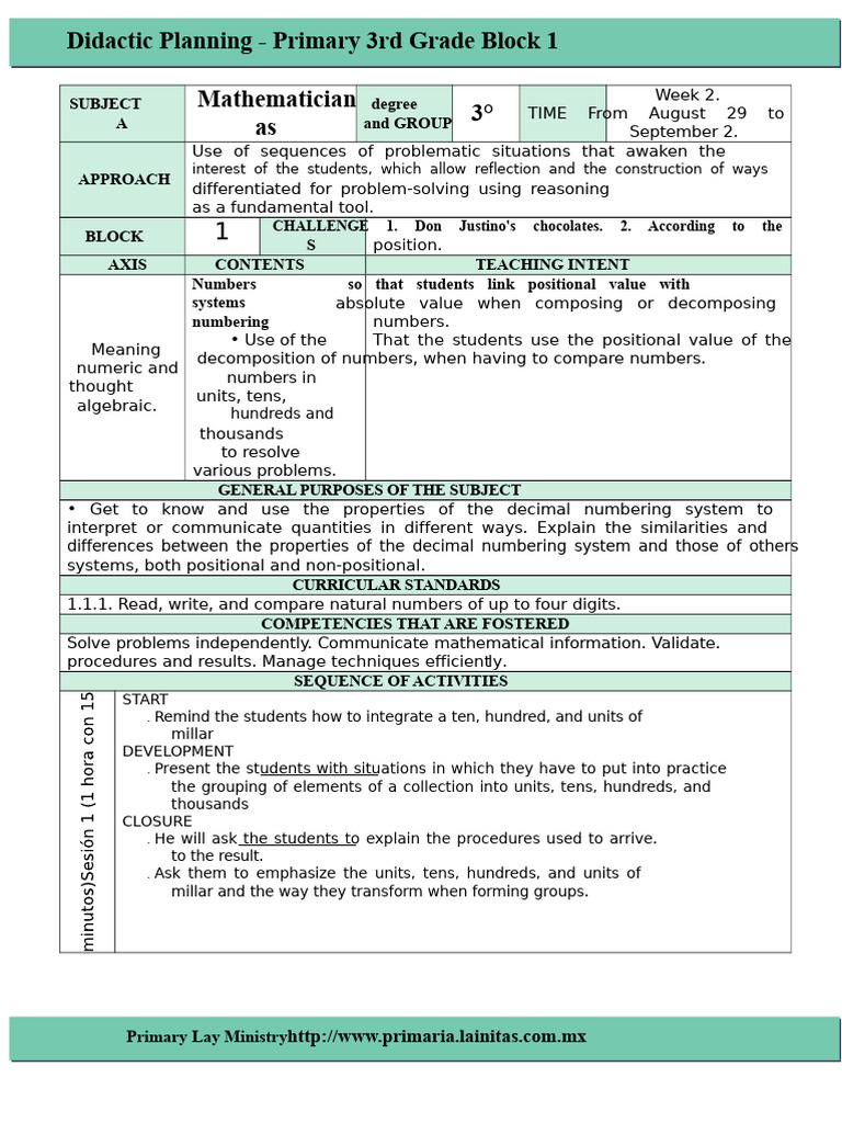 3rd Grade Plan - Block 1 Mathematics (2016-2017) | PDF | Multiplication ...