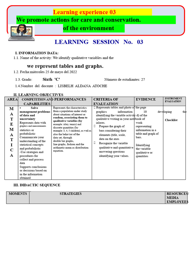 SESSION 3 We Identify Qualitative Variables and Represent Them in Tables and Graphs. | PDF ...
