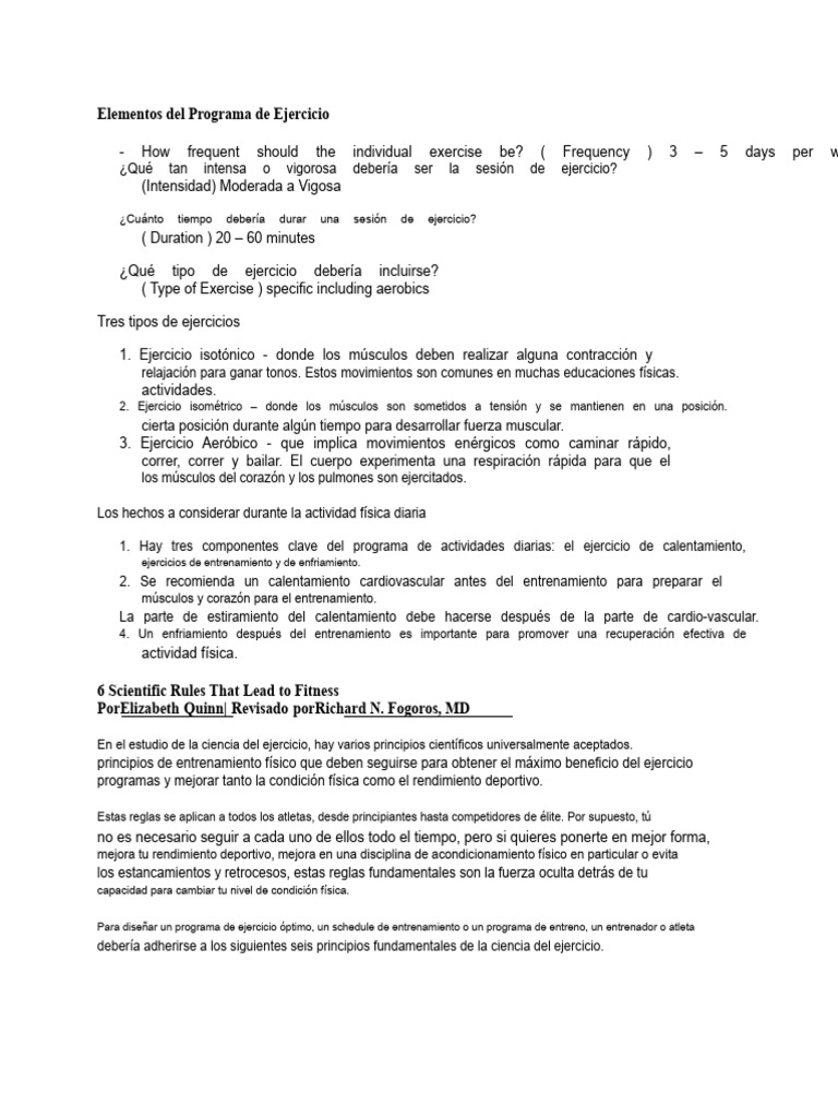Elementos Clave para un Programa de Ejercicio | PDF | Aptitud física ...