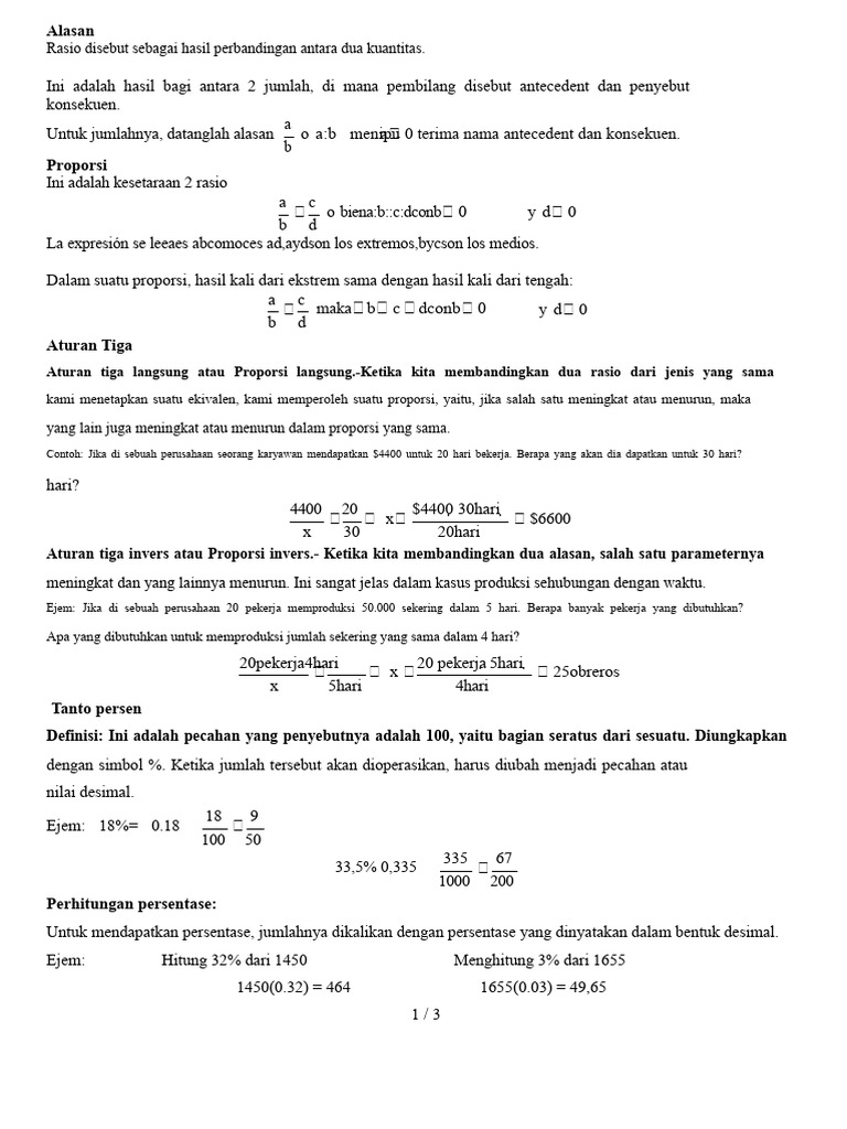 Rasio, Proporsi, dan Persentase dalam Matematika | PDF