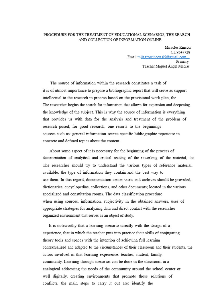 PROCEDURE FOR THE TREATMENT OF EDUCATIONAL SCENARIOS Essay | PDF ...