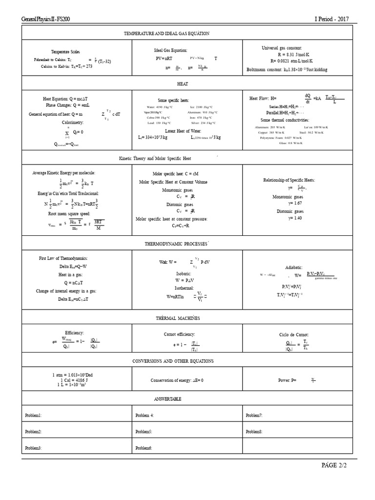 Thermodynamics Formulas PDF | PDF | Heat Capacity | Temperature